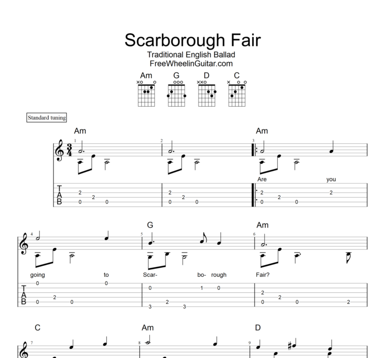 Scarborough Fair – Chord Melody – Guitar Tab | FreewheelinGuitar.com