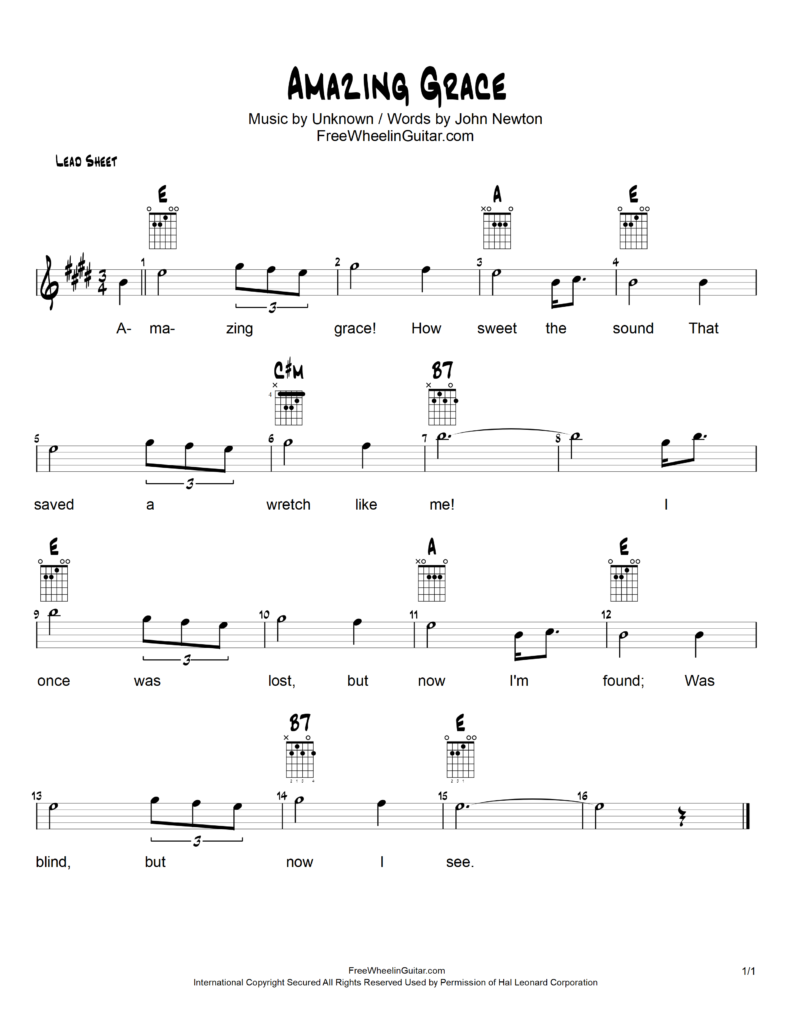 Amazing Grace – Fingerstyle Guitar Tab | FreewheelinGuitar.com