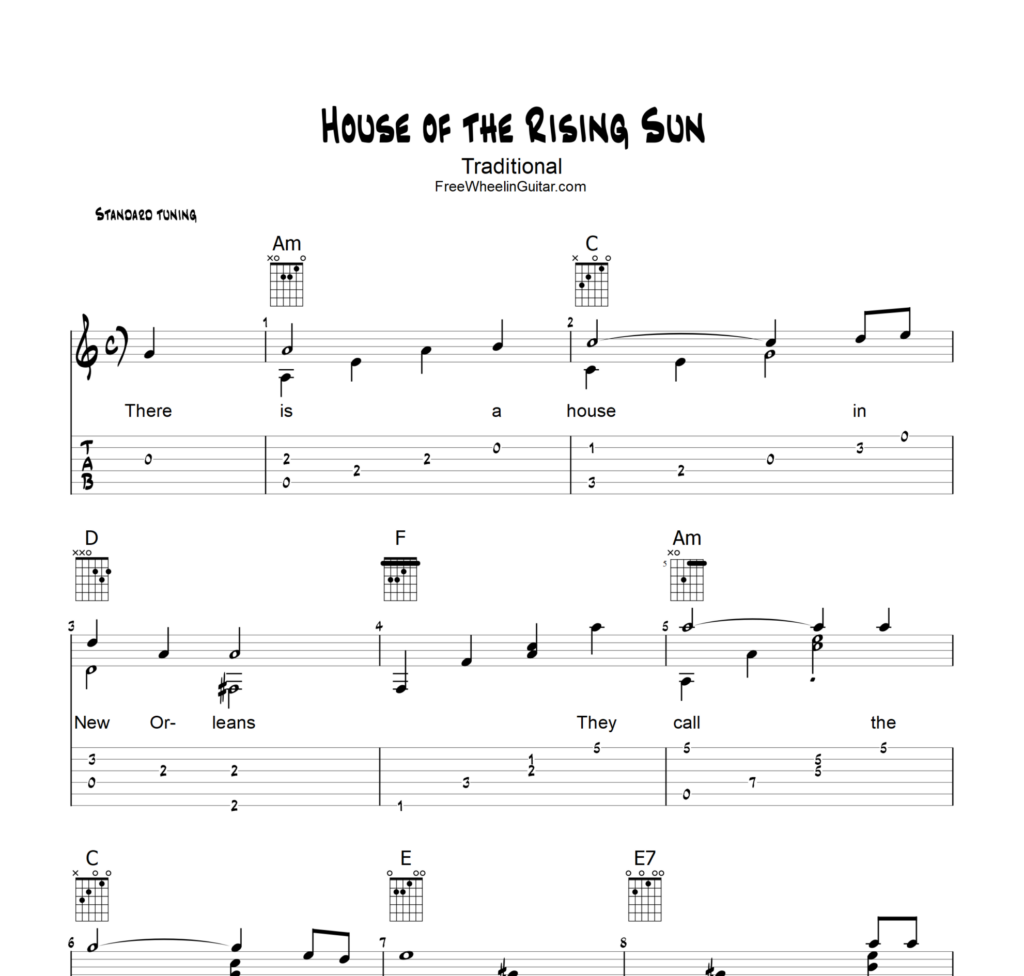 House of the Rising Sun – Chord Melody – Guitar Tab | FreewheelinGuitar.com