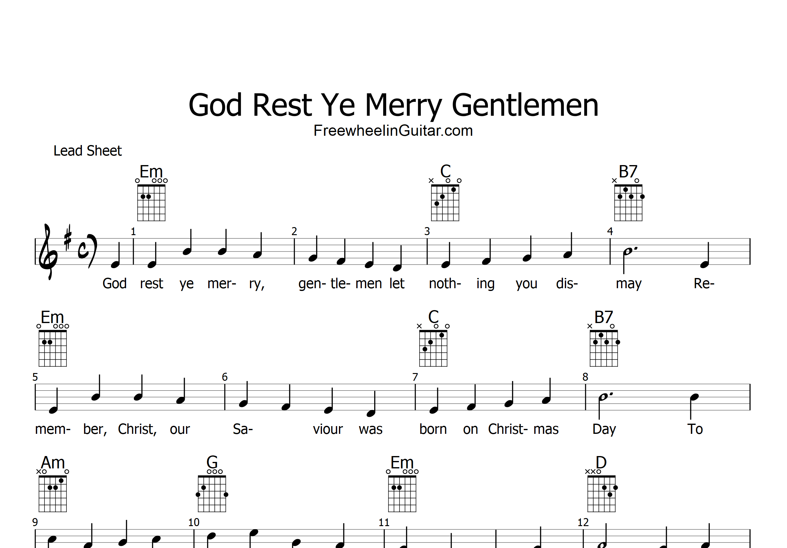 God Rest Ye Merry, Gentlemen - Sheet Music (Em) - FreewheelinGuitar.com