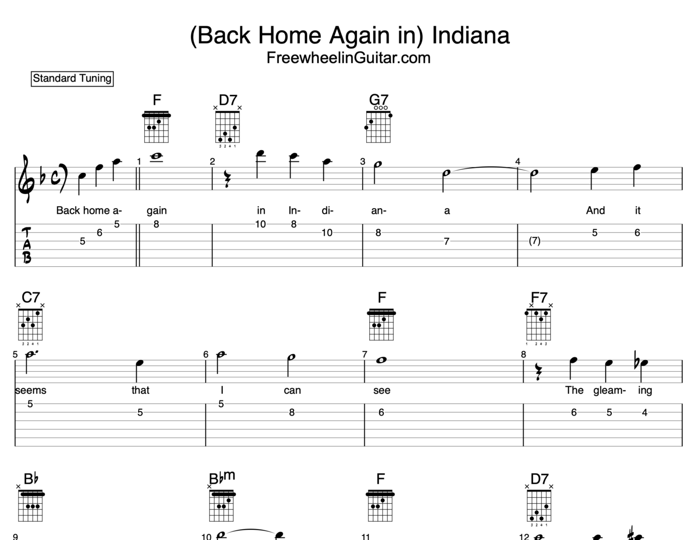 (Back Home Again in) Indiana – Guitar Tab | FreewheelinGuitar.com