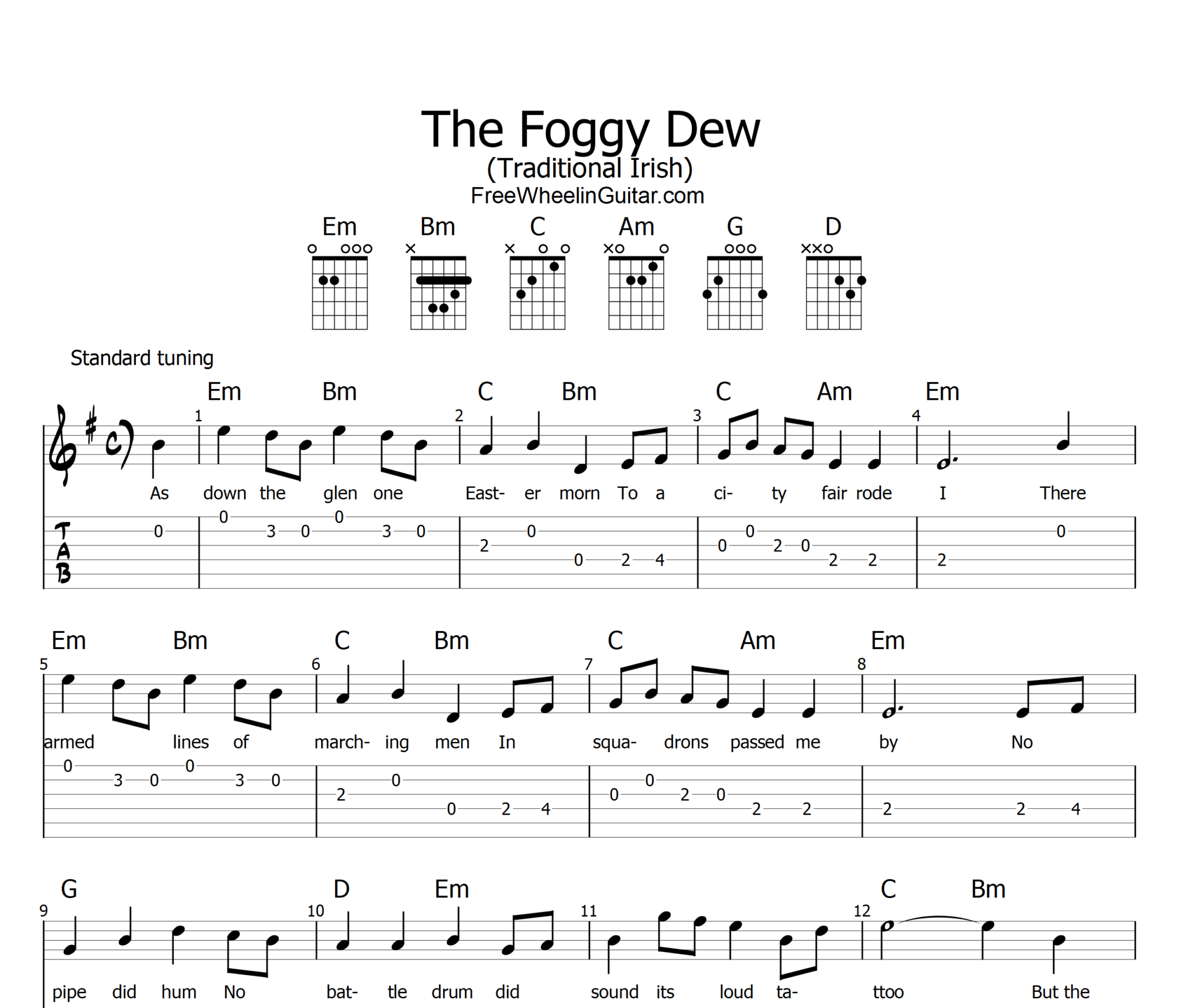 The Foggy Dew – Guitar Tab | FreewheelinGuitar.com