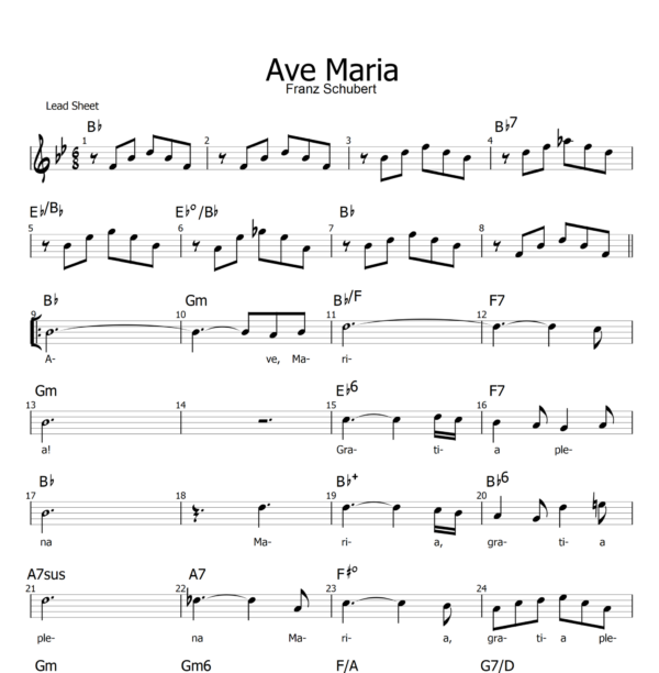 Ave Maria – Lead Sheet in Bb Major | FreewheelinGuitar.com