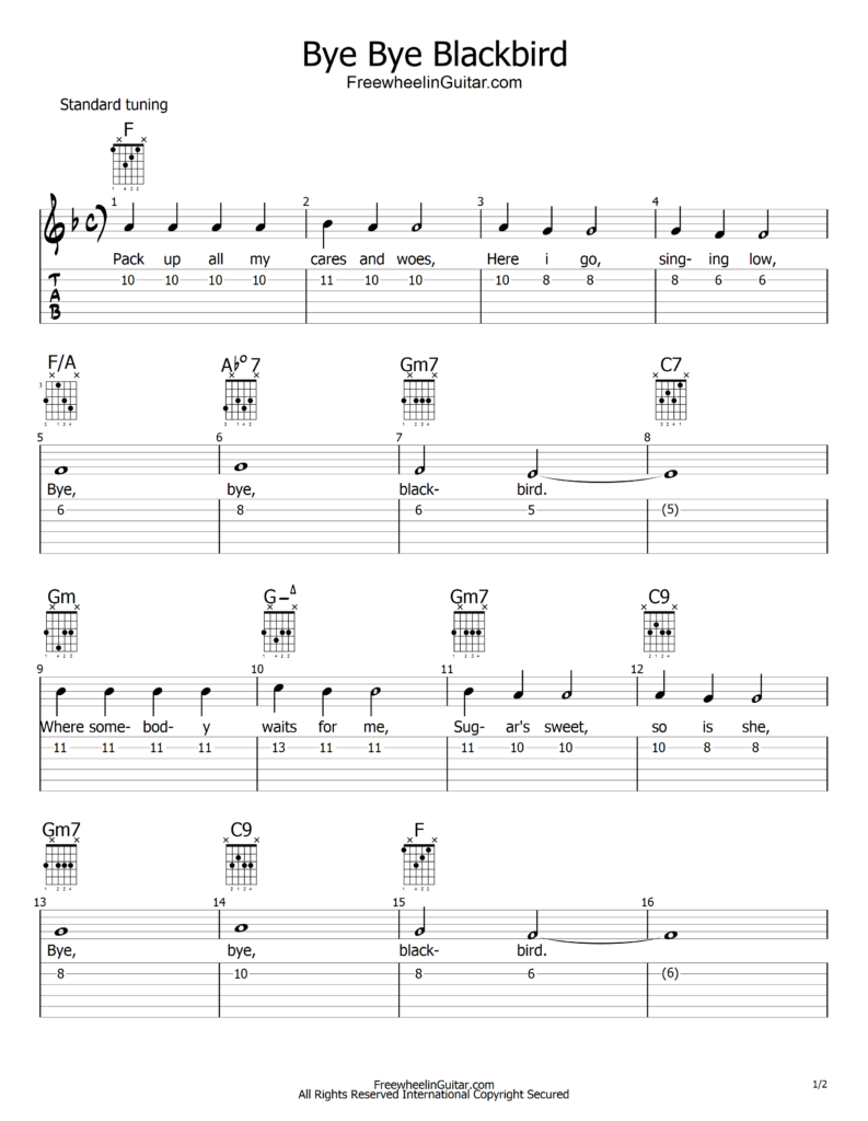 Bye Bye Blackbird – Guitar Tab | FreewheelinGuitar.com