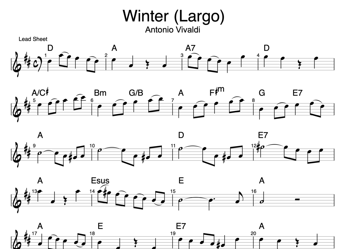 Winter (Largo) – Lead Sheet | FreewheelinGuitar.com