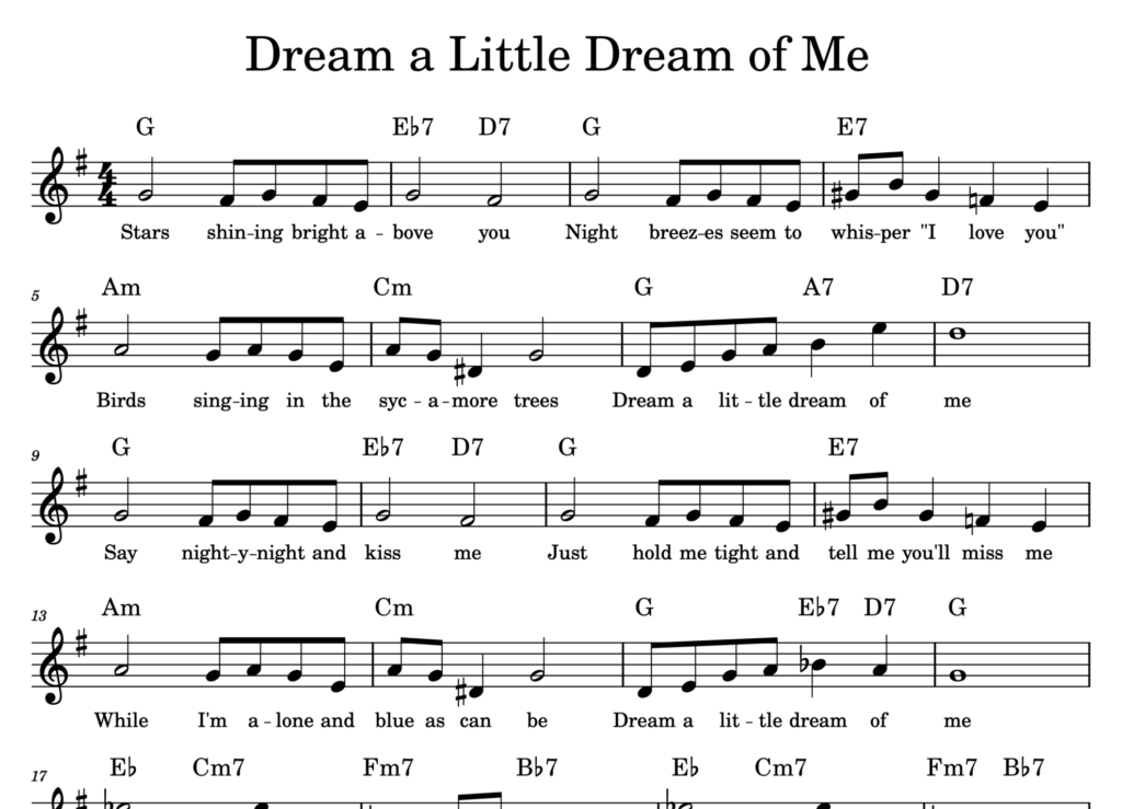 Dream a Little Dream of Me – Lead Sheet | FreewheelinGuitar.com